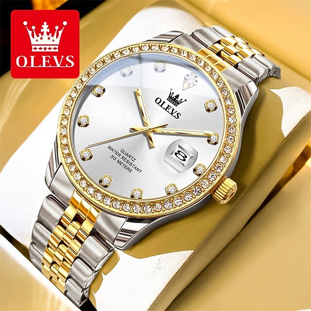 New Olevs Brand Men'S Business Watch Decorative Calendar Luminous With Diamond Simple Leisure ...
