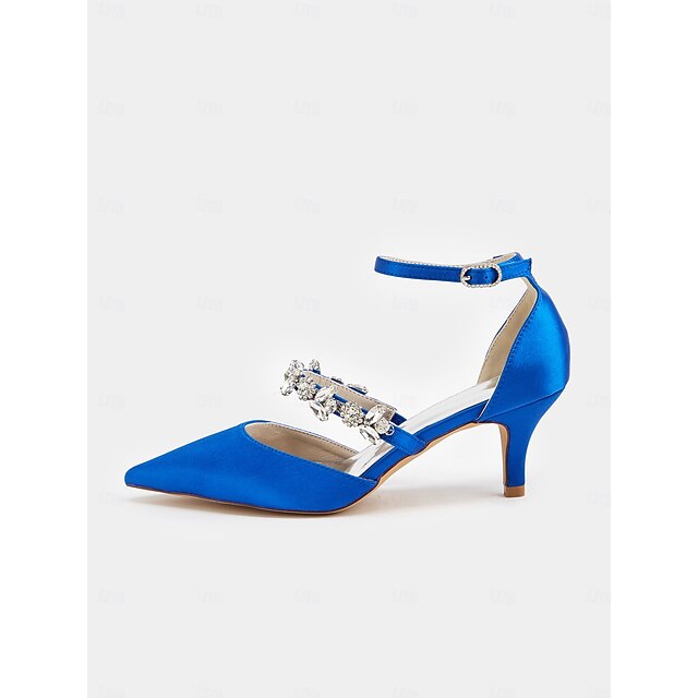 Women's Black Satin Heels with Rhinestone Embellishments - Ankle Strap ...