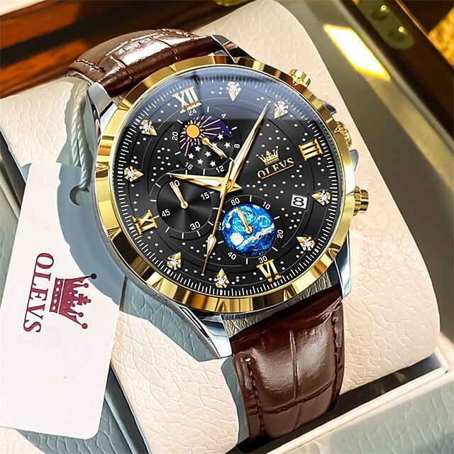 New Olevs Ole Brand Fashion Trend Business Men'S Belt Watch Luminous Calendar Small Three-Hand ...