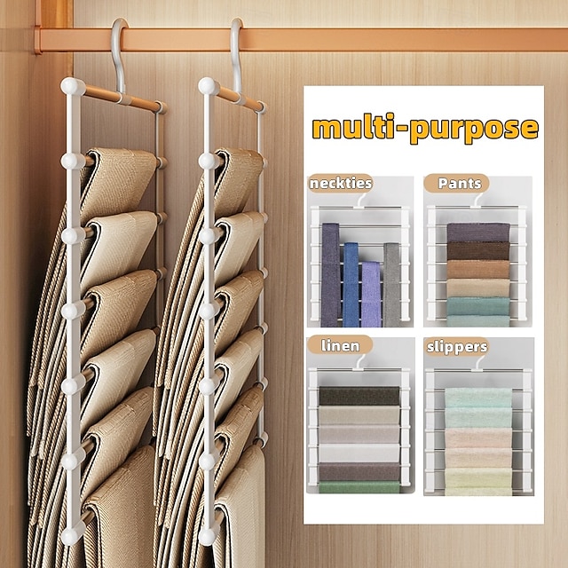 6 Layers Stainless Steel Trouser HangerMagic Foldable Pants Rack for ...