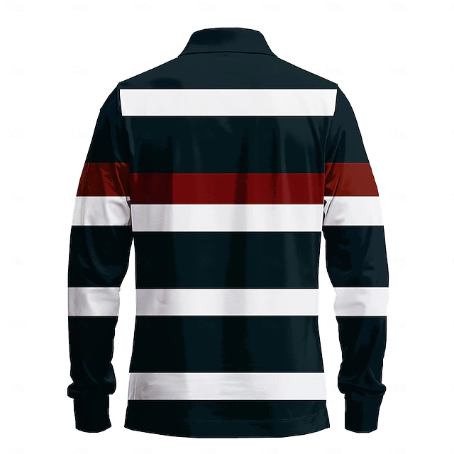 Men's Striped Rugby Polo Shirts Long Sleeve Polo Shirts Collar Business ...