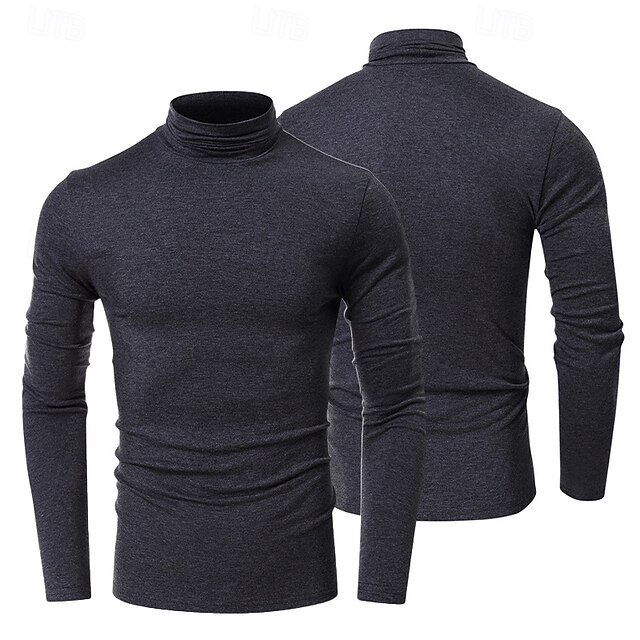 Men's 65% Cotton Mock Turtleneck Tee Top Long Sleeve Shirt Solid Color ...