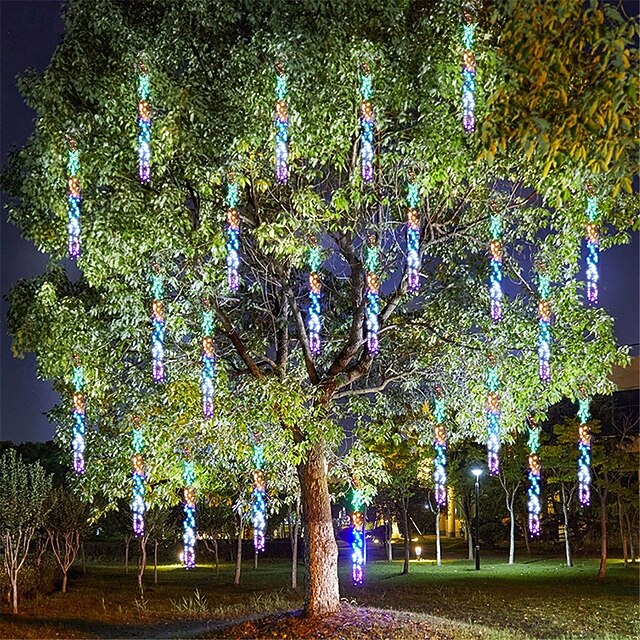 3-in-1 Solar LED Meteor Shower Rain Lights, Waterproof Icicle ...