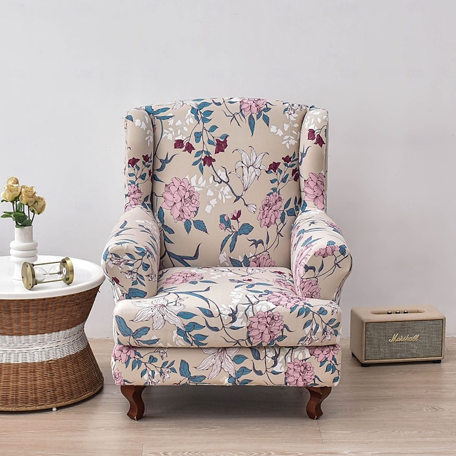 Stretch Printed Wingback Chair Cover Durable and Elastic Slipcover with ...
