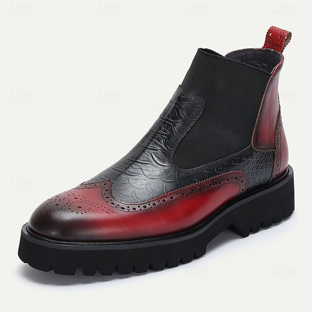 Men's Premium Cowhide Chelsea Boots – Red and Black Leather Brogue ...