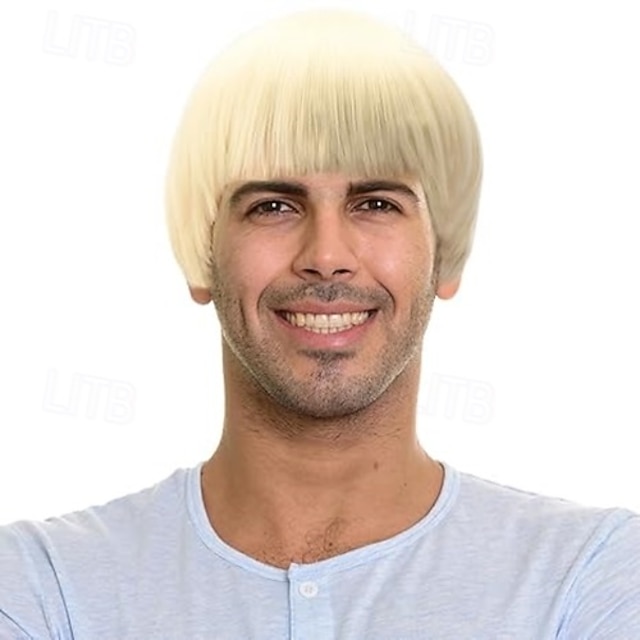 Short Mushroom Wig for Men-Synthetic 60s Bowl Cut Wigs for Anime Movie ...