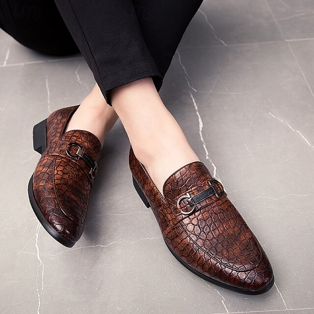 Men's Red Crocodile-Embossed Faux Leather Loafers – Luxury Slip-On ...