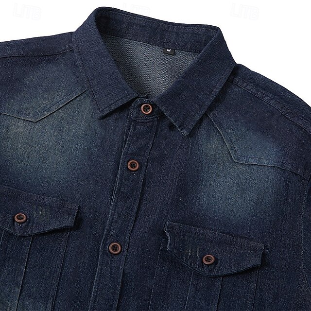 Men's Shirt Chambray Shirt Calico Shirt Button Up Shirt Casual Shirt ...