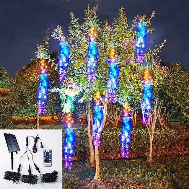 3-in-1 Solar LED Meteor Shower Rain Lights, Waterproof Icicle ...
