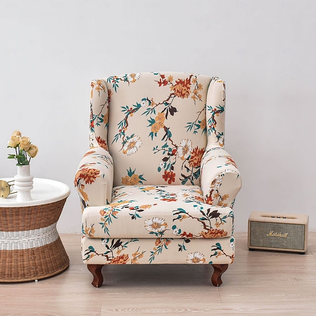 Stretch Printed Wingback Chair Cover Durable and Elastic Slipcover with ...