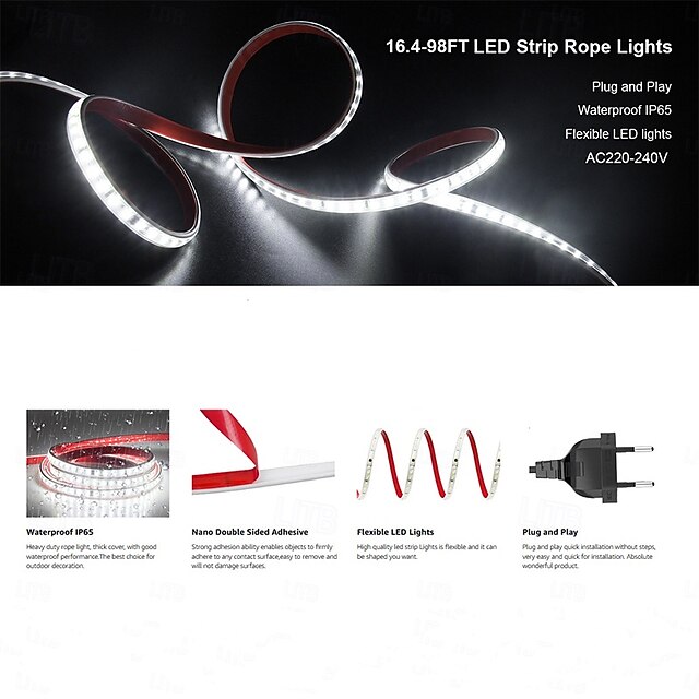Outdoor Waterproof LED Light Strip Flexible Ribbon Rope Tape Light, 120 ...