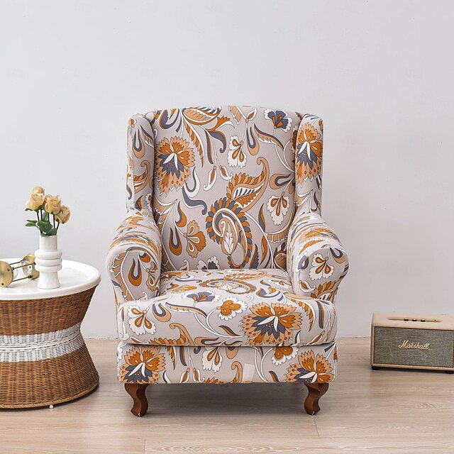 Stretch Printed Wingback Chair Cover Durable and Elastic Slipcover with ...