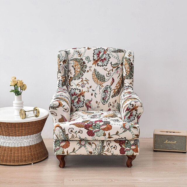 Stretch Printed Wingback Chair Cover Durable and Elastic Slipcover with ...