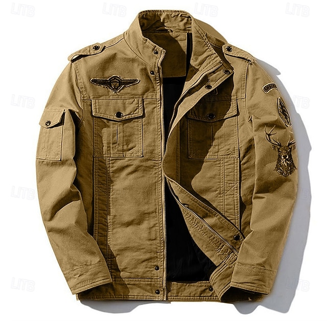 Men's Cotton Embroidered Military Jacket Cargo Jacket with Shoulder ...