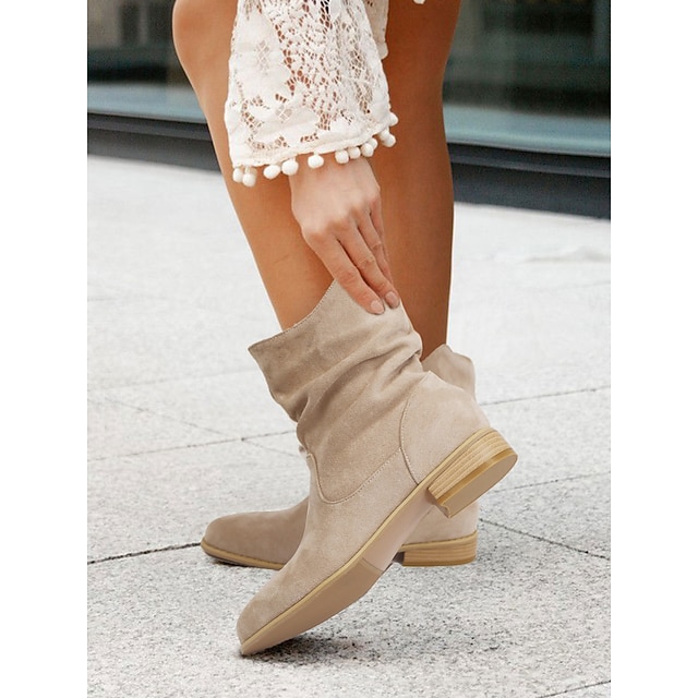 Women's Beige Suede Slouchy Ankle Boots – Casual and Comfortable Low ...