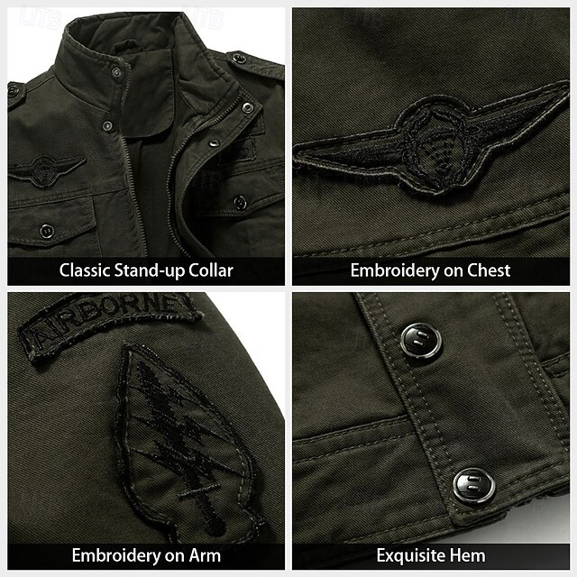 Men's Cotton Embroidered Military Jacket Cargo Jacket with Shoulder ...