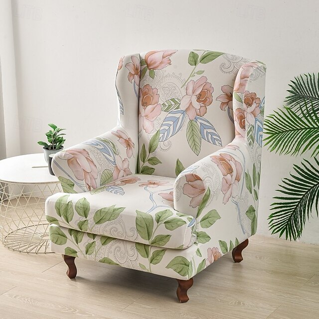 Stretch Printed Wingback Chair Cover Durable and Elastic Slipcover with ...