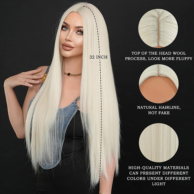 Super Long Wigs Natural Heat Resistant Fiber Synthetic Layered Straight ...