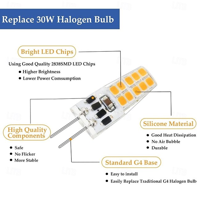 G4 Bi-Pin Base LED Light Bulbs 5W T3 JC Halogen Lamp Equivalent 30W AC ...