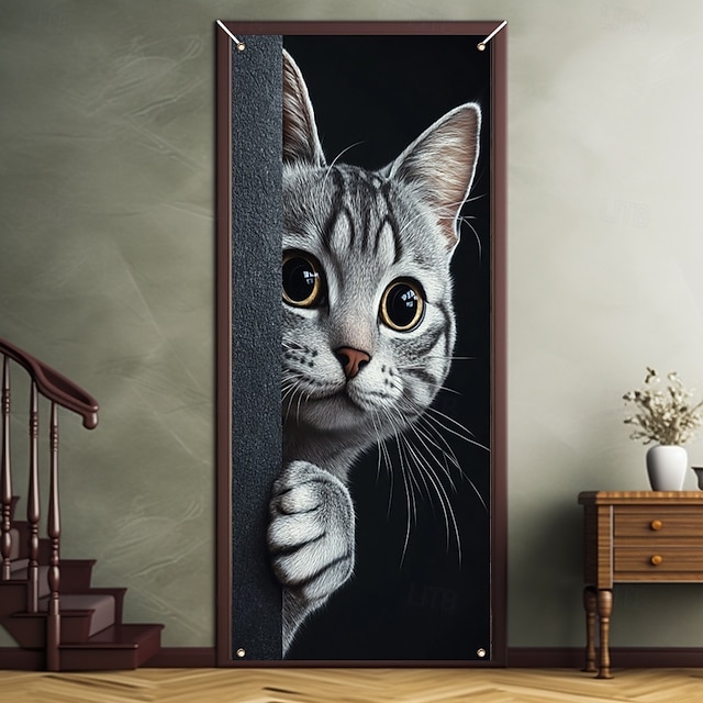 Cute Cats Door Decorations Door Covers Animal Hide and Seek Door ...
