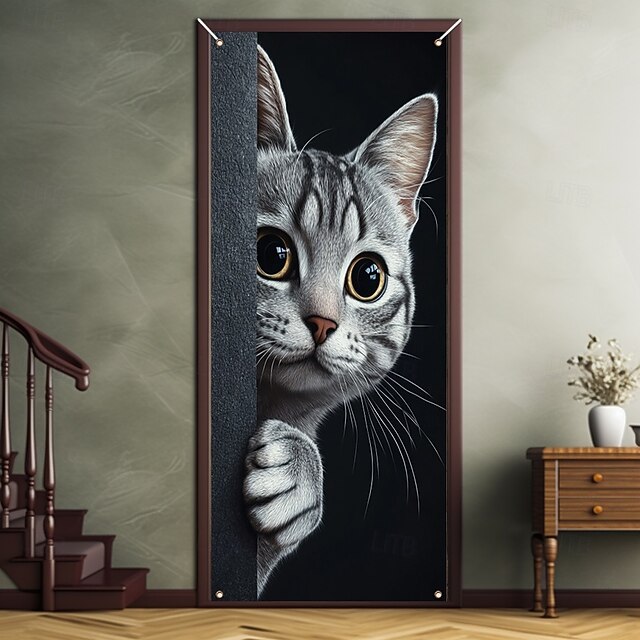 Cute Cats Door Decorations Door Covers Animal Hide and Seek Door ...