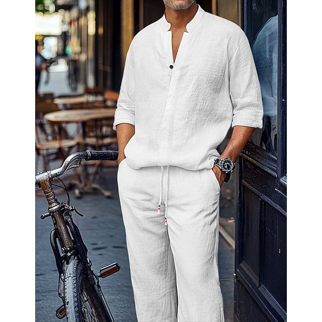 Men's 2 Piece Shirt Set Matching Sets Casual Shirt Plain Street Daily ...