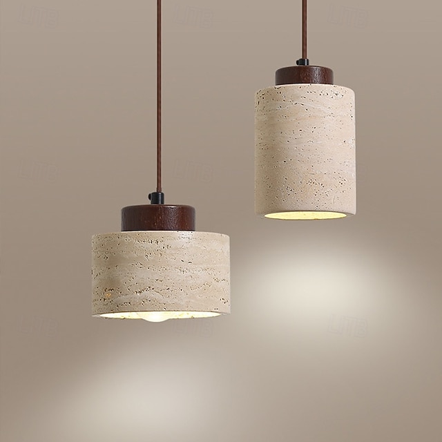Wabi-sabi Cylindrical Travertine Stone Natural Stone Pendant Light ...