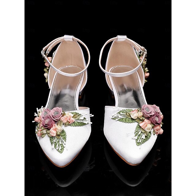 chaussures de mariage plates à fleurs blanches pour femmes avec bride à ...
