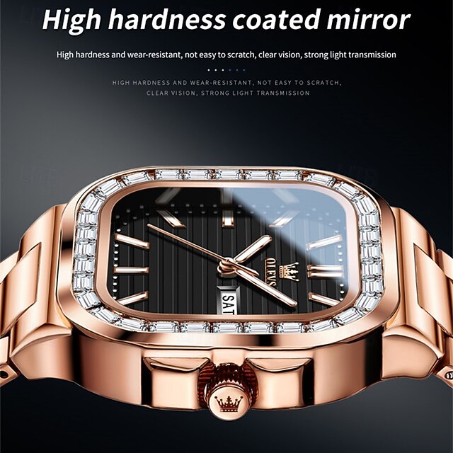 Montre homme olevs tank montre minimaliste diamant robe de mode montres ...