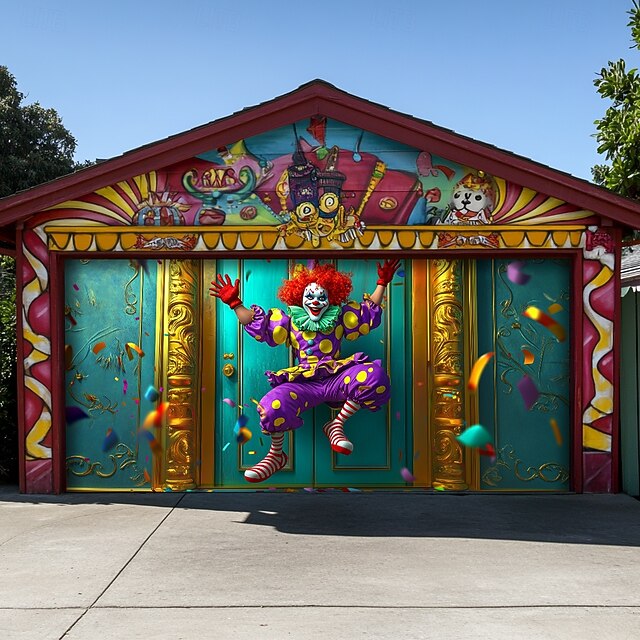 karnawałowe dekoracje drzwi mardi gras osłona drzwi garażowych zabawny klaun zewnętrzny baner ...