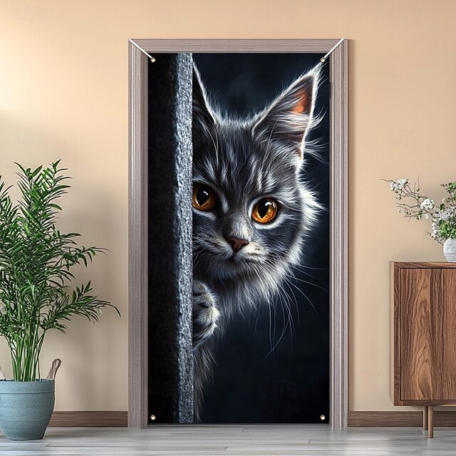 Cute Cats Door Decorations Door Covers Animal Hide and Seek Door ...