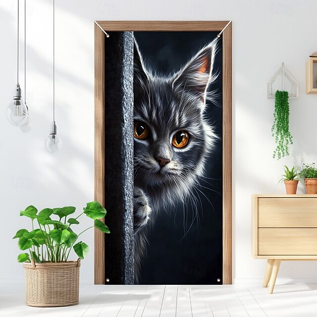 Cute Cats Door Decorations Door Covers Animal Hide and Seek Door ...
