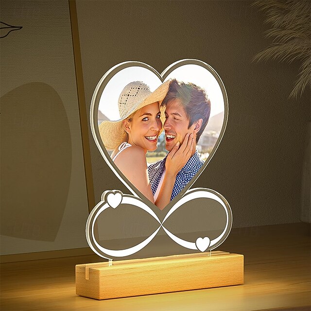 Personalized Light Up Photo Frame Heart Shaped Valentines Night Lamp ...
