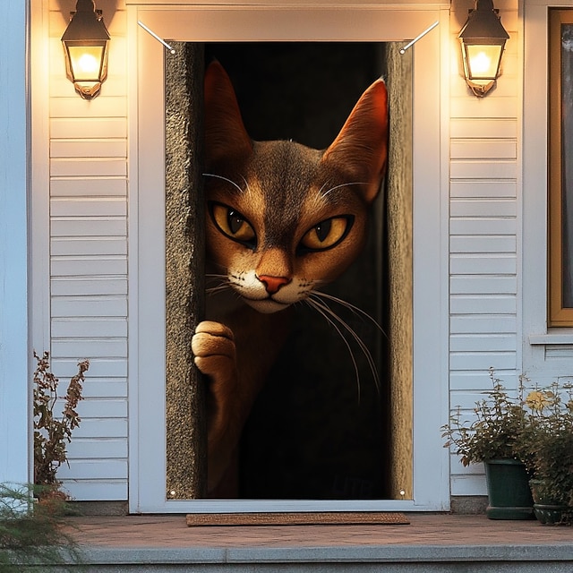 Cute Cats Door Decorations Door Covers Animal Hide and Seek Door ...