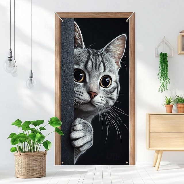 Cute Cats Door Decorations Door Covers Animal Hide and Seek Door ...