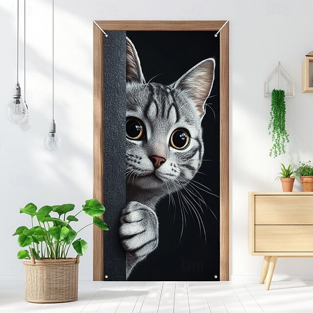 Cute Cats Door Decorations Door Covers Animal Hide and Seek Door ...