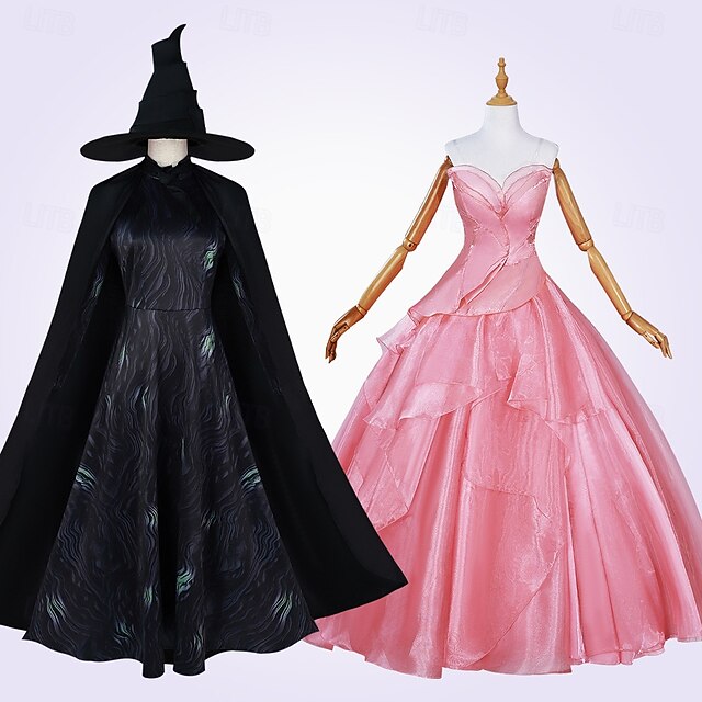 Witch Glinda Elphaba Dress Cloak Outfits Walpurgis Night Movie Cosplay ...