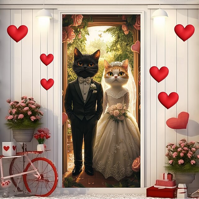 décorations extérieures de la Saint-Valentin, couvre-portes, tapisserie ...