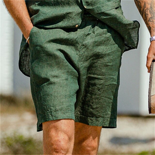 Men's Shirt Linen Shirt 2 Piece Shirt Set Matching Sets Plain Outdoor ...