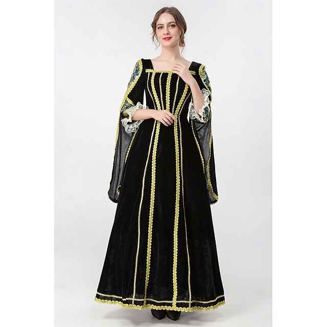 Medieval Renaissance Vintage Dress Maxi Dress Bell Sleeve Queen Viking ...