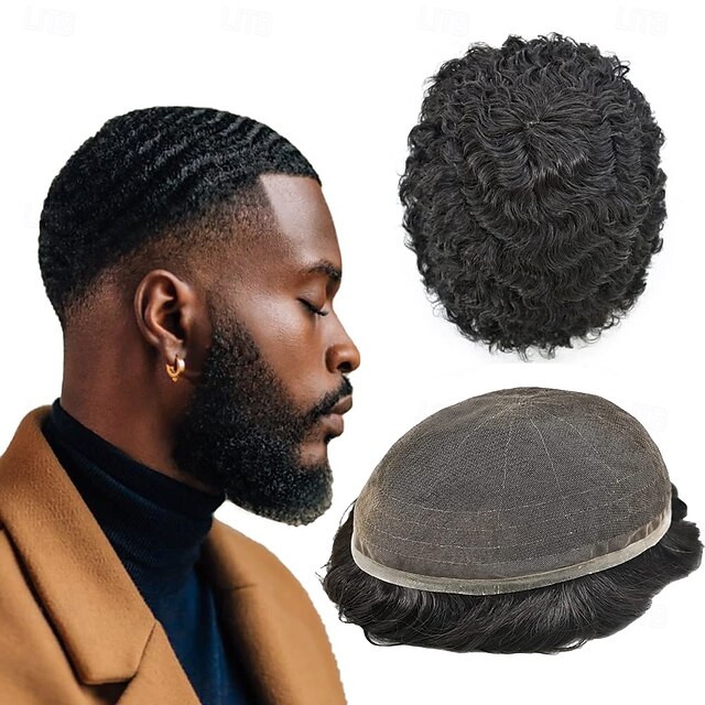 Afro Toupee For Black Men Weave Hair Units Kinky Curly Full Lace ...