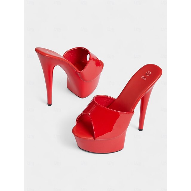 Women's Red Patent Leather Platform High Heels with Open-Toe Design ...