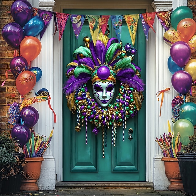 Carnival Mardi Gras Door Decorations Door Covers Mask Faux Wreath Door ...