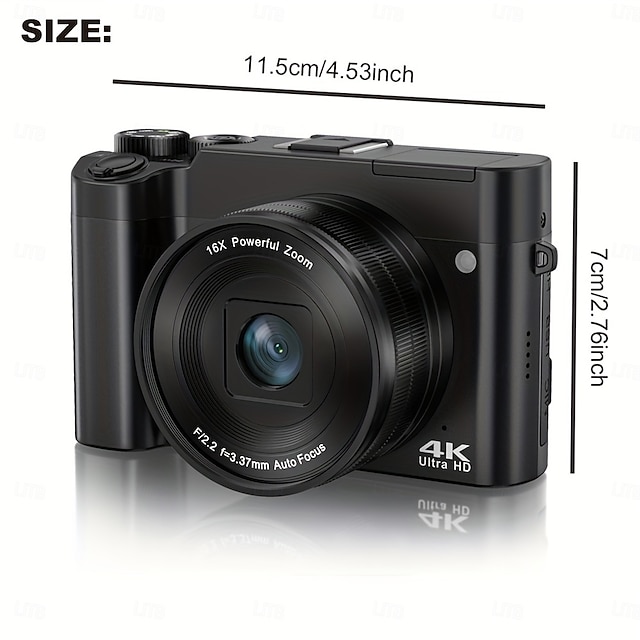 4K UHD Digital Camera 64MP Dual Cameras Auto Focus Selfie Vlogging with ...