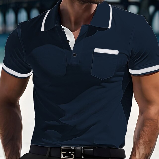 Men's Button Up Polos Business Polo Business Casual Ribbed Polo Collar ...