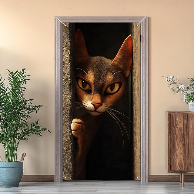Cute Cats Door Decorations Door Covers Animal Hide and Seek Door ...