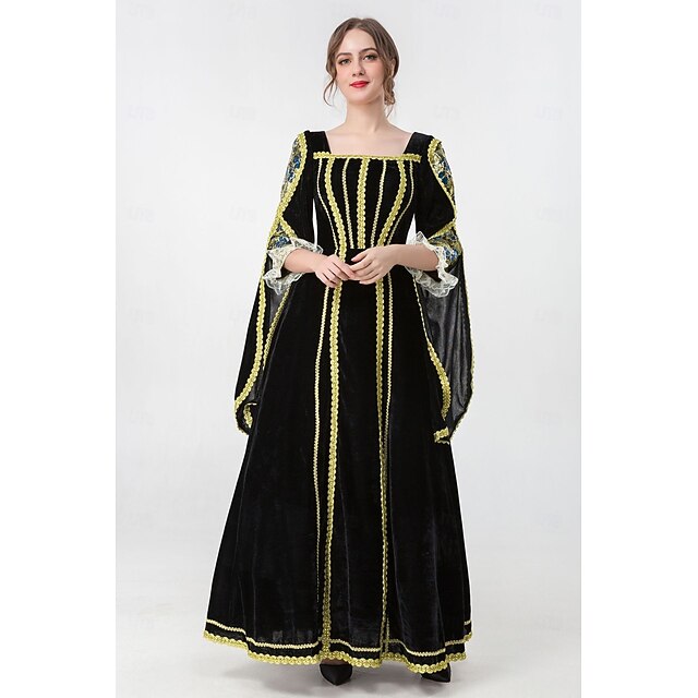 Medieval Renaissance Vintage Dress Maxi Dress Bell Sleeve Queen Viking ...
