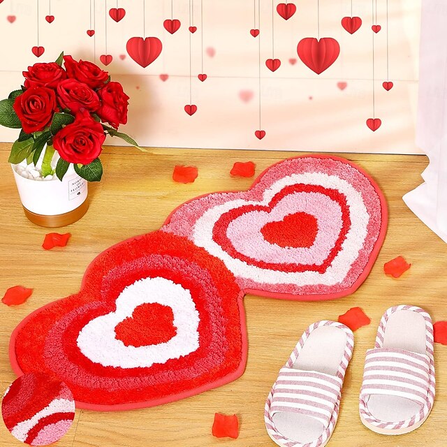 Wedding Heart Rugs Heart Shaped Non Slip Bathroom Rug Washable Mat ...