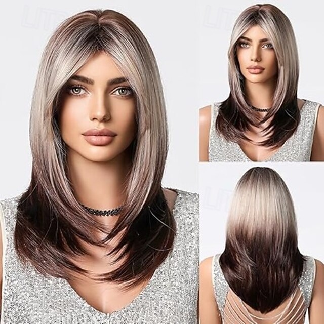 Long Layered Wigs for Women Synthetic Hair Wig with Bangs Natural Wavy ...