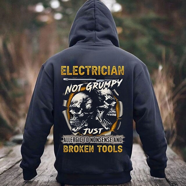 Men's Hooded Sweatshirt - Electrician Not Grumpy Skull Design, Allergic ...